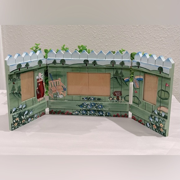 Accents | Foldable Wood Picture Frame Golf Scene Handpainted Colorful 3 ...